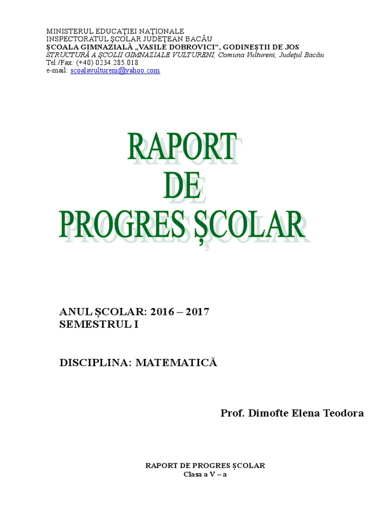 Raport Progres Scolar | PDF