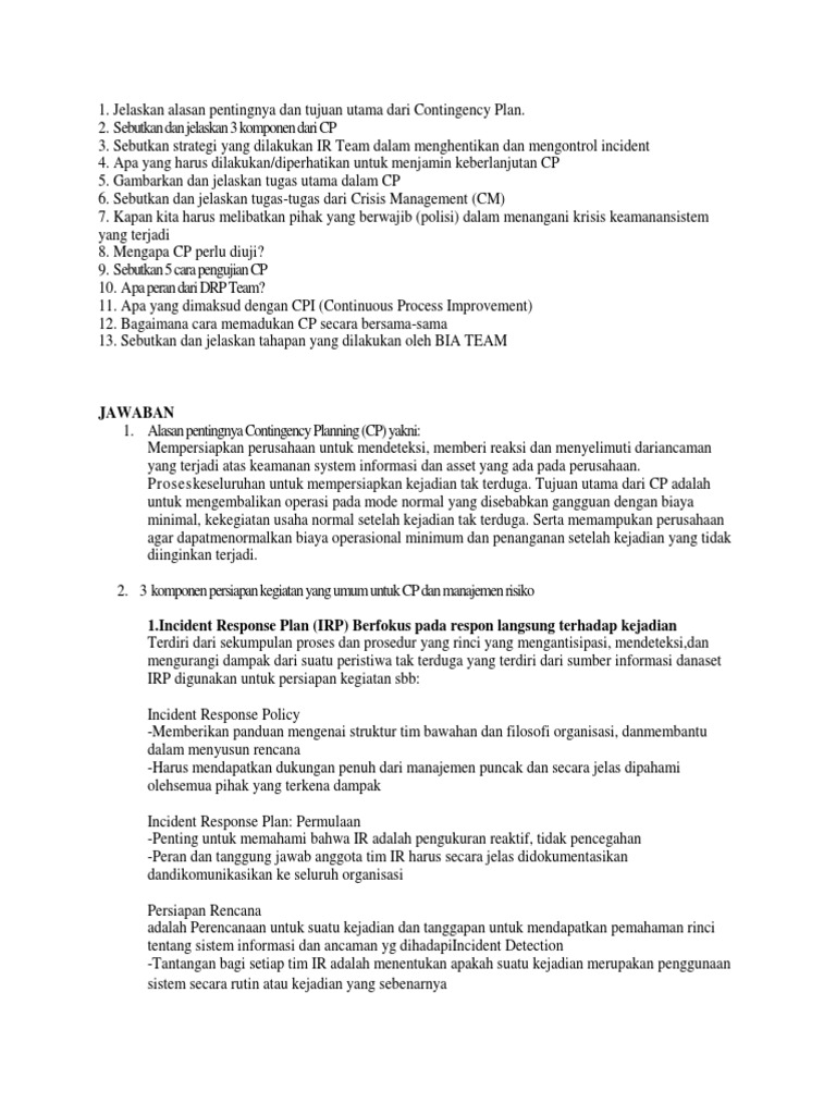 Contigency Plan PDF | PDF