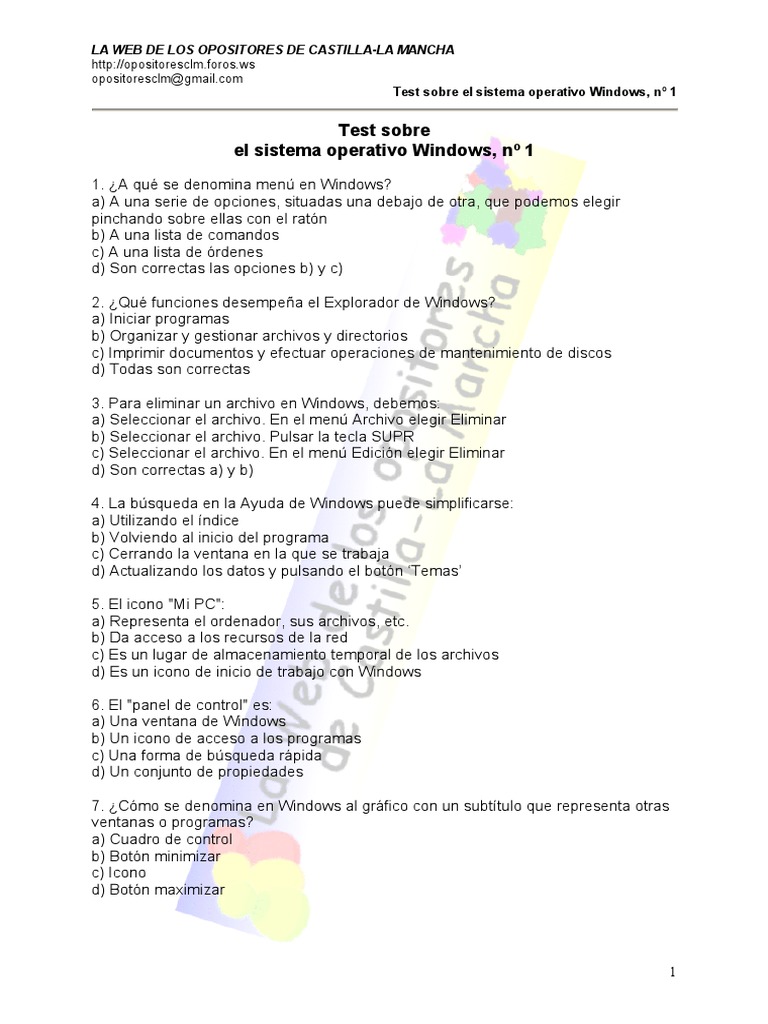 Test de Windows para Opositores CLM | PDF | Ventana (informática ...
