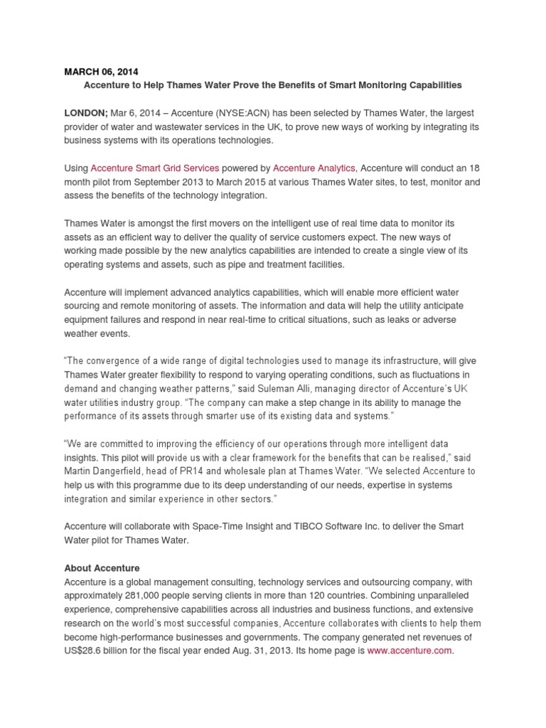 Accenture To Help Thames Water Prove The Benefits of Smart Monitoring ...