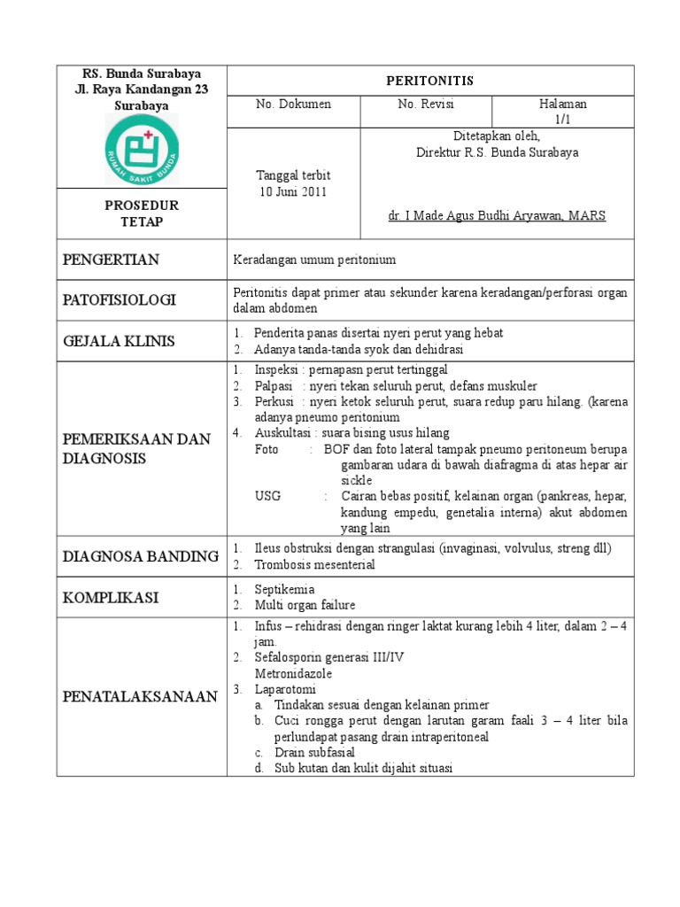 Sop Peritonitis | PDF