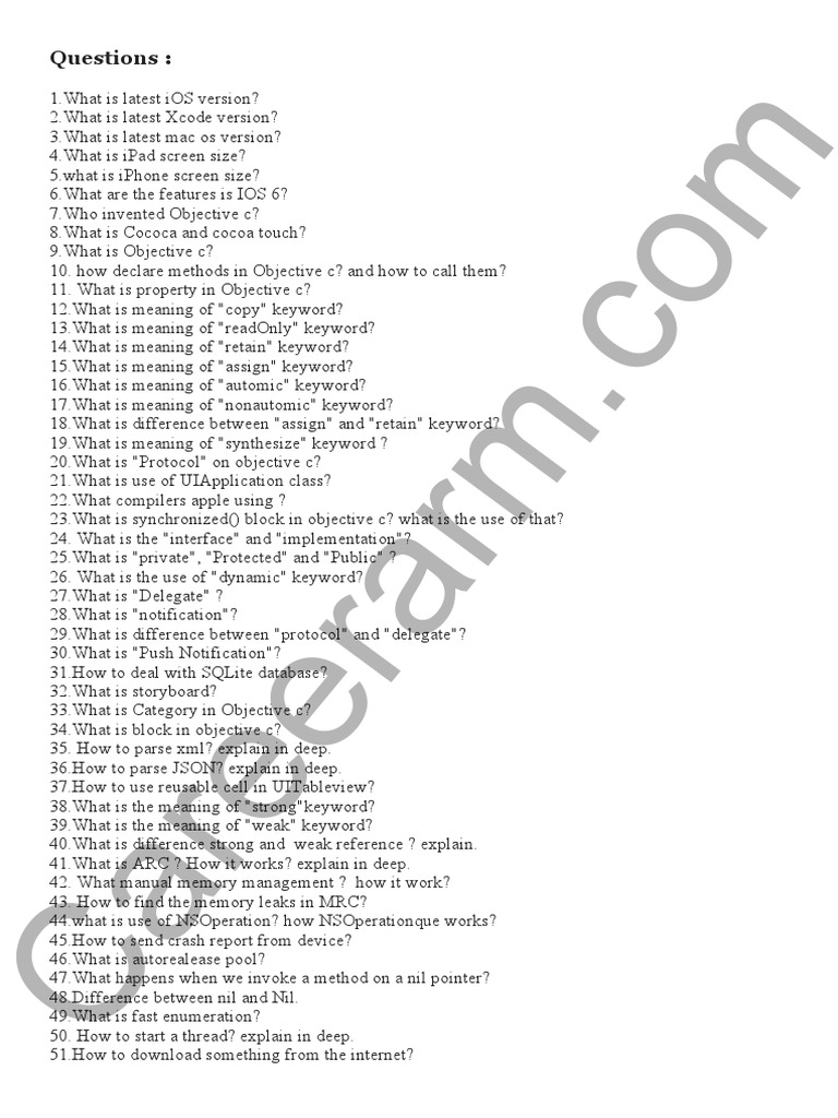 Ios Interview Questions With Answers Pdf Pdf Objective C Class Computer Programming