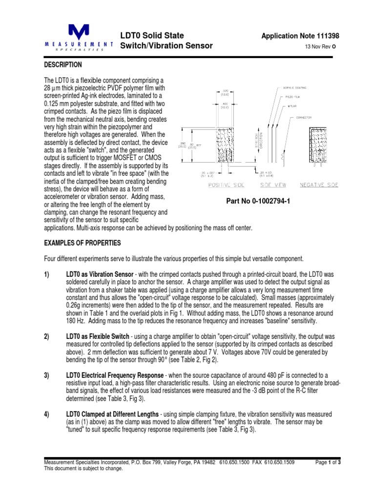 Datasheet Sensor Vibracion Meas | PDF | Piezoelectricity | Sensor