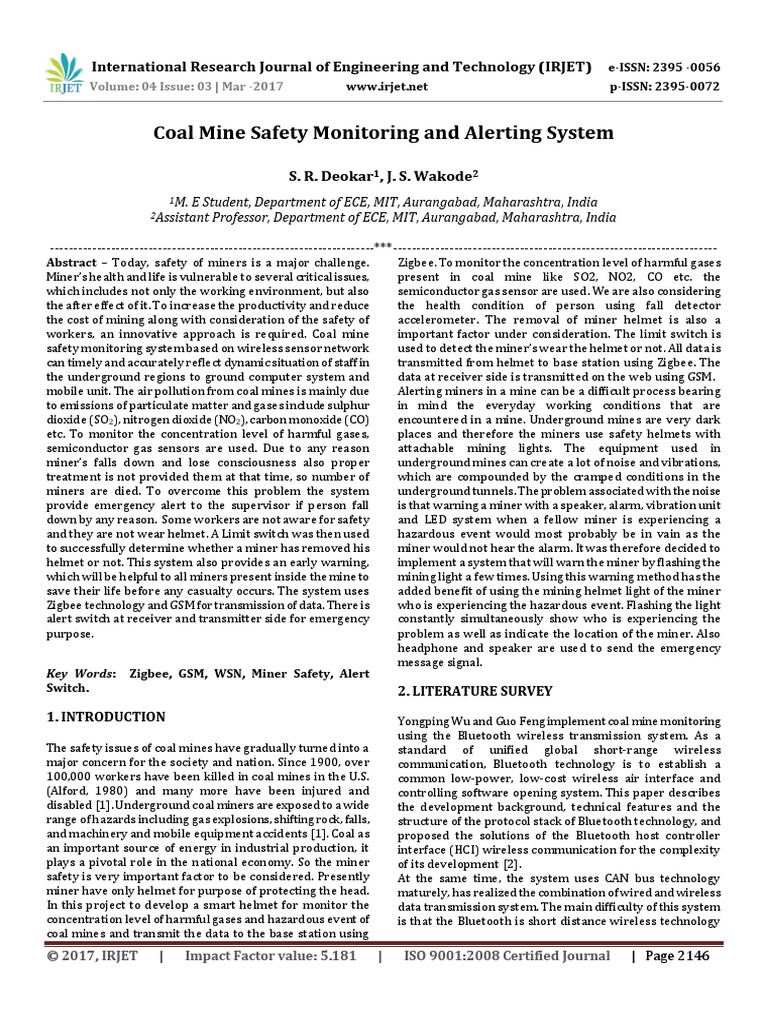 Coal Mine Safety Monitoring and Alerting System | PDF | Wireless Sensor ... Coal Mine Safety Monitoring and Alerting System | PDF | Wireless Sensor ...