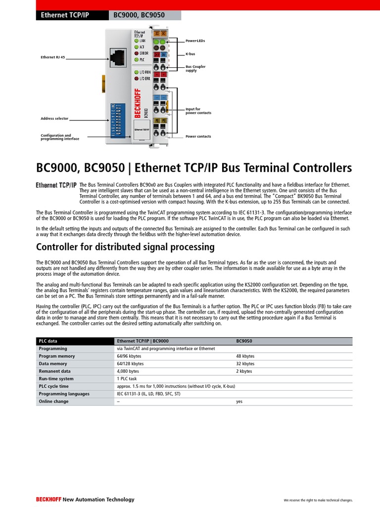 12.1.1 BC9000 - BC9050 Controlador Terminal de Bus Ethernet EN PDF | PDF | Programmable Logic ...