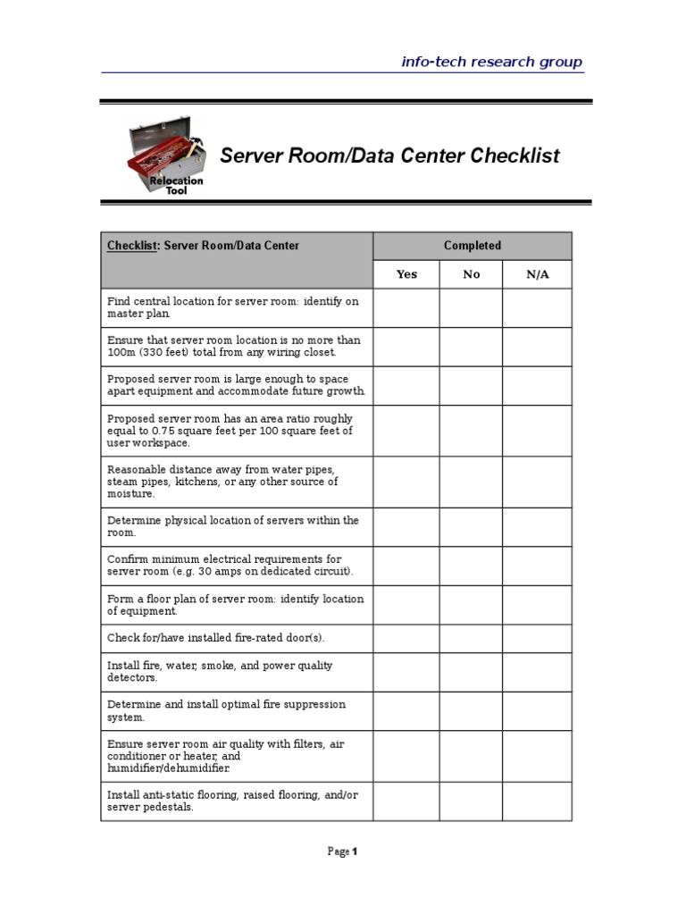Checklist Server Room-Data Center (1) | Data Center | Building Technology