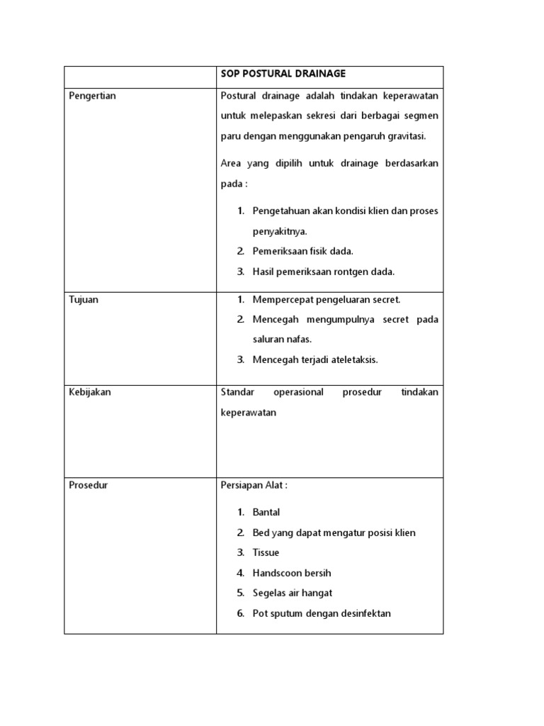 Sop Postural Drainase | PDF | Kesehatan Holistik | Sains & Matematika