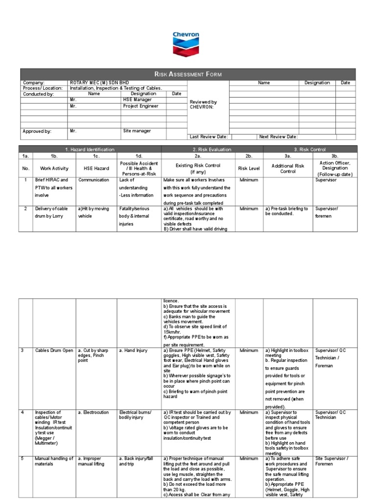 Risk Assessment - Cable | PDF | Personal Protective Equipment ...