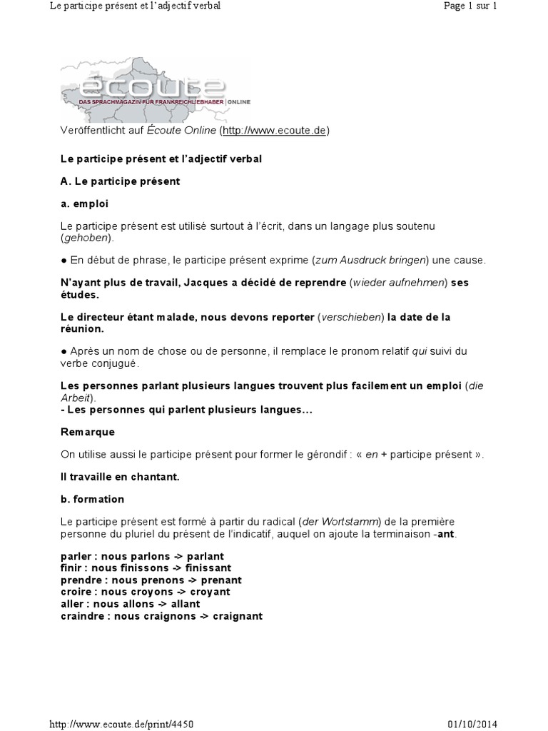 Participe Présent et Adjectif Verbal | PDF | Verbe | Adjectif