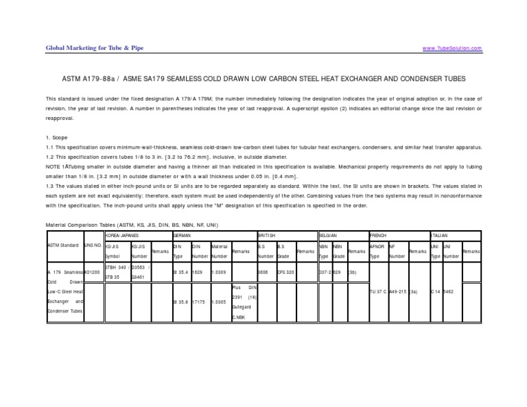 ASTM A179.pdf | Heat Exchanger | Pipe (Fluid Conveyance)