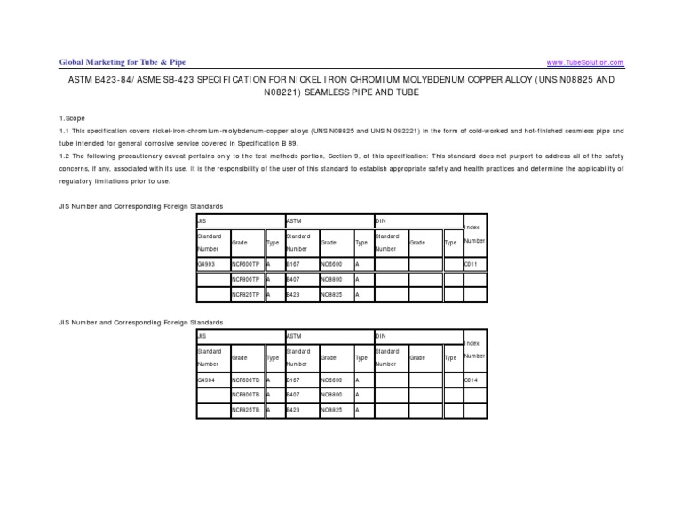 Astm B423 PDF | PDF | Pipe (Fluid Conveyance) | Crystalline Solids