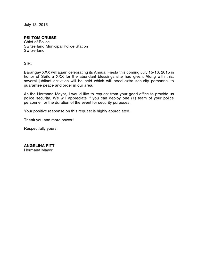 Request for Police Security Assistance | PDF | Law Enforcement | Crime ...