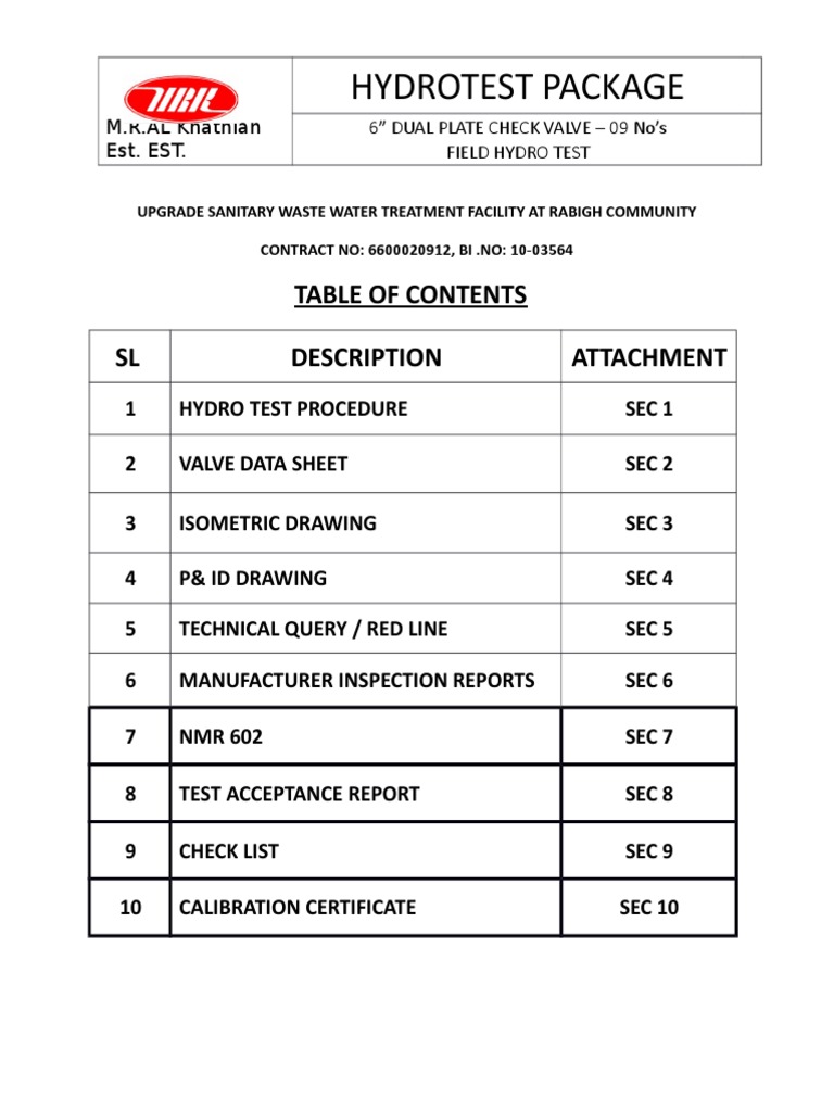 Hydrotest Package: SL Description Attachment | PDF