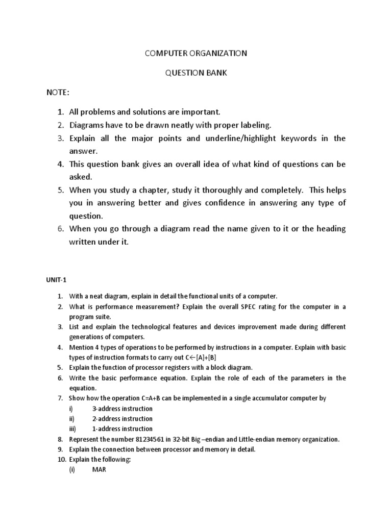 Computer Organization Question Bank Unit-Wise | PDF