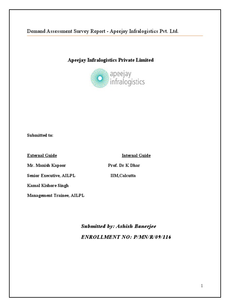 Demand Assessment Survey Report - Apeejay Infralogistics Pvt. LTD | PDF ...