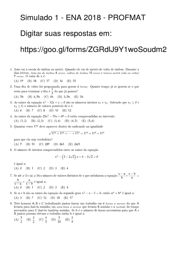 Simulado Profmat PDF | PDF | Trem | Média