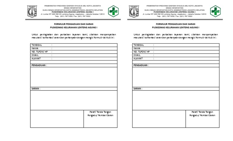 Contoh Formulir Saran Dan Kritik - Silabus Paud