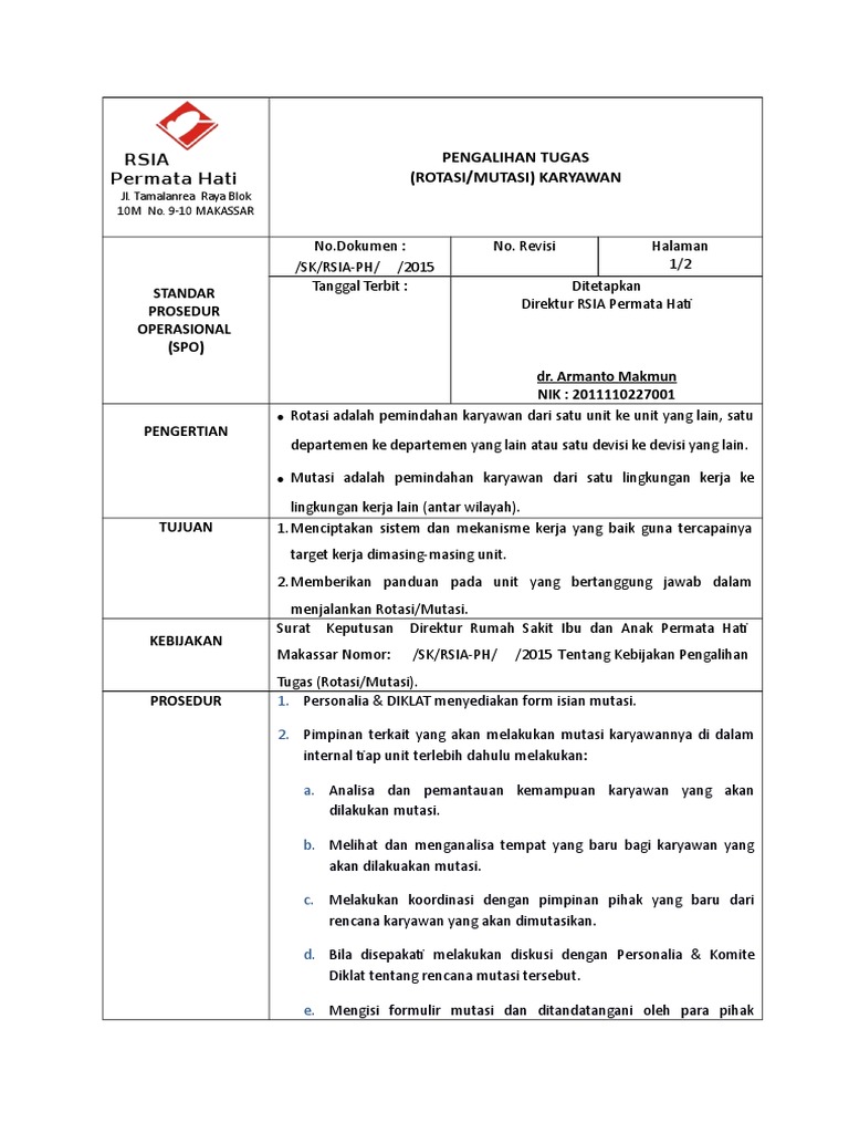 Spo Rotasi Mutasi Karyawan | PDF | Teknologi & Rekayasa
