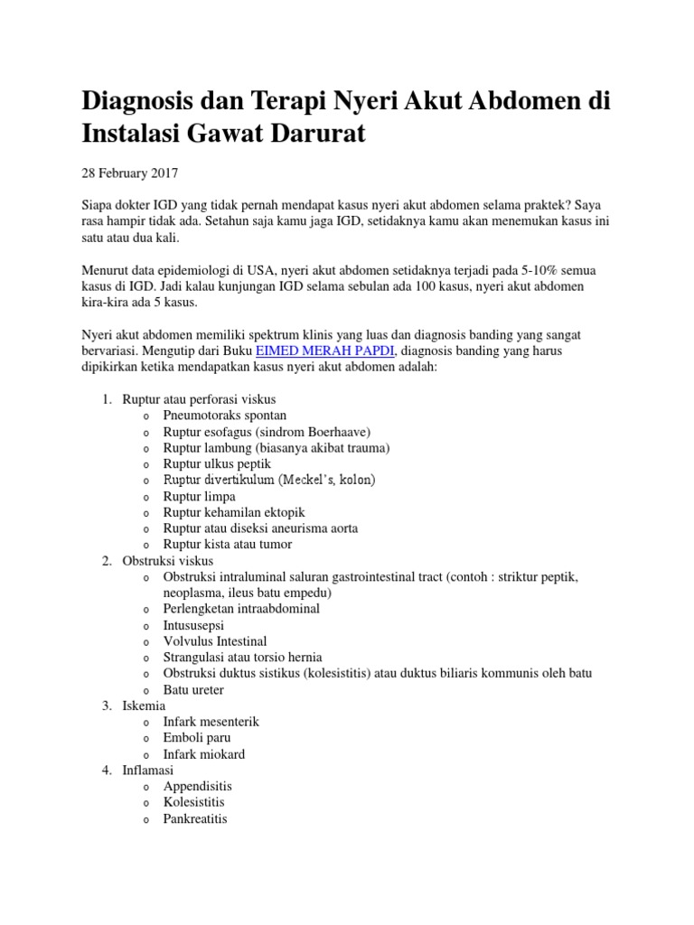 Diagnosis Dan Terapi Nyeri Akut Abdomen Di Instalasi Gawat Darurat | PDF