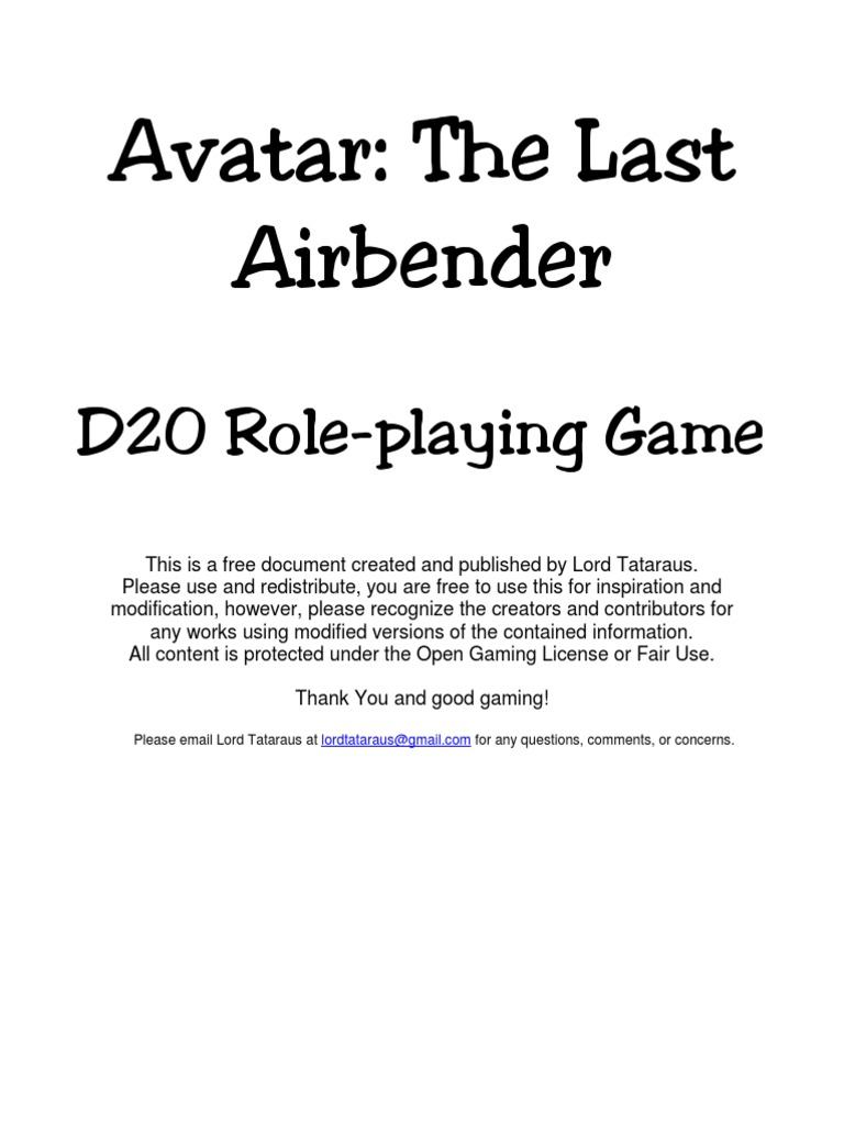 Avatar D20 Role-Playing Game Guide | PDF | D20 System | Leisure