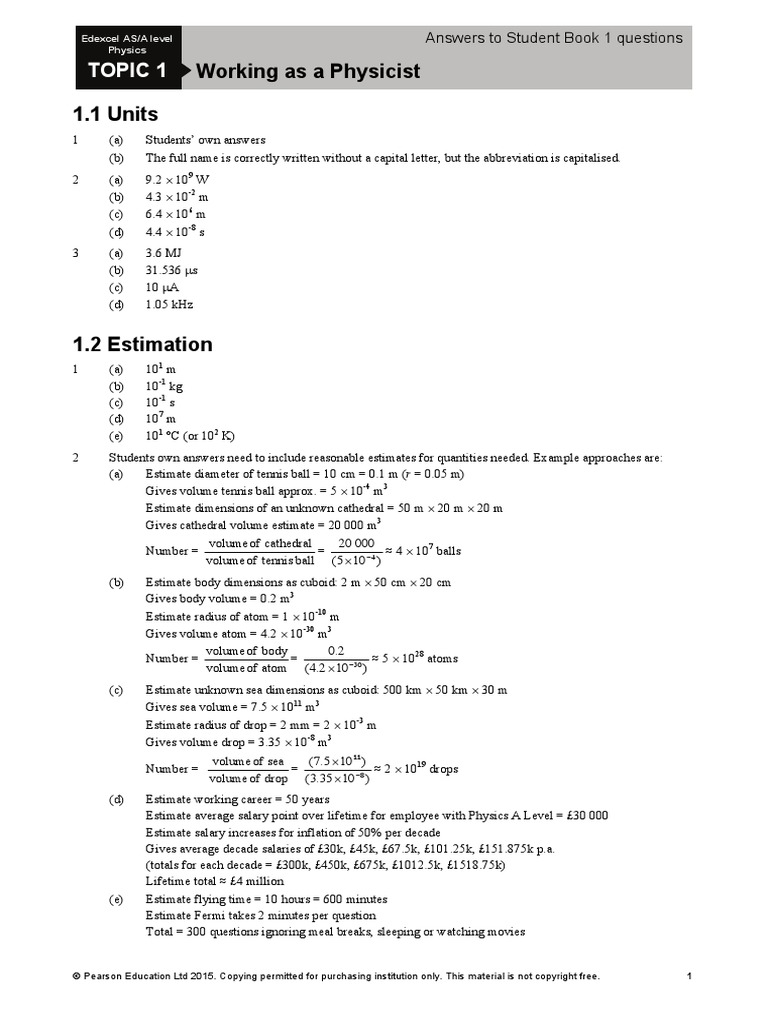 Edexcel As A Level Physics Answers (2015) | PDF | Electrical ...
