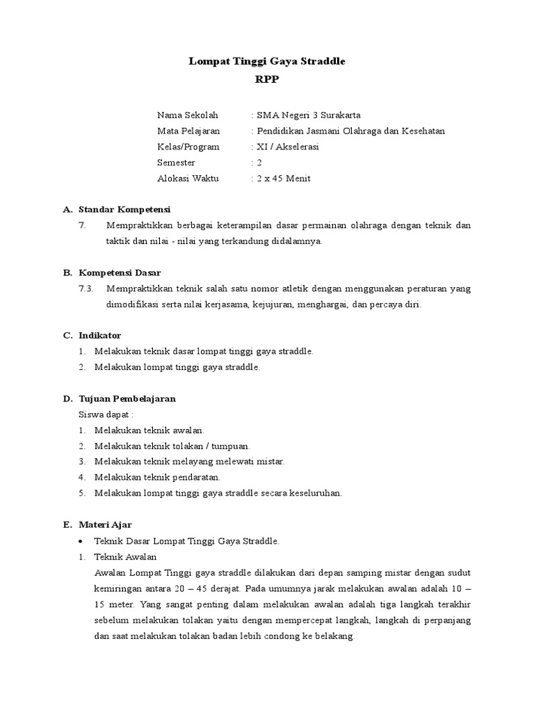 Teknik Lompat Tinggi Gaya Straddle | PDF