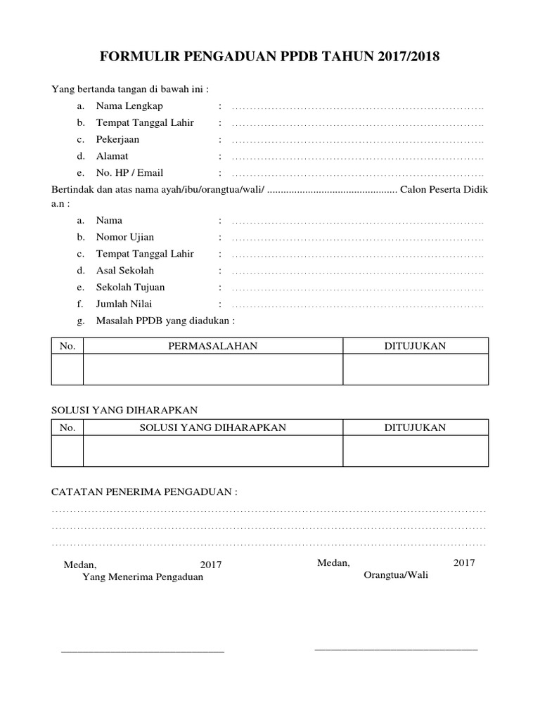 Formulir Pengaduan PPDB 2017/2018 | PDF | Karier & Perkembangan ...