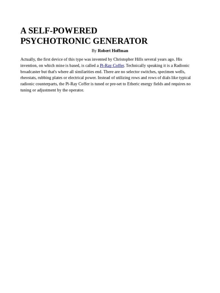 Psychotronic Generator by Robert Hoffman | PDF | Electric Generator ...