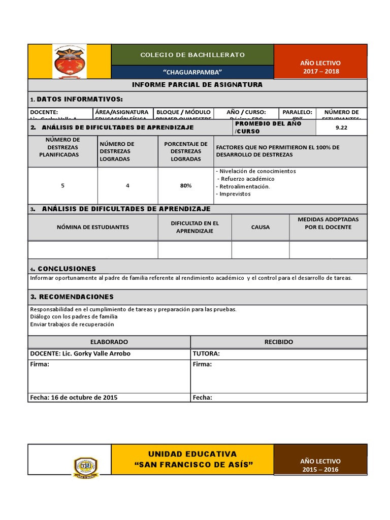 Informe Parcial de Asignatura 15-16 | PDF | Compartir | Maestros