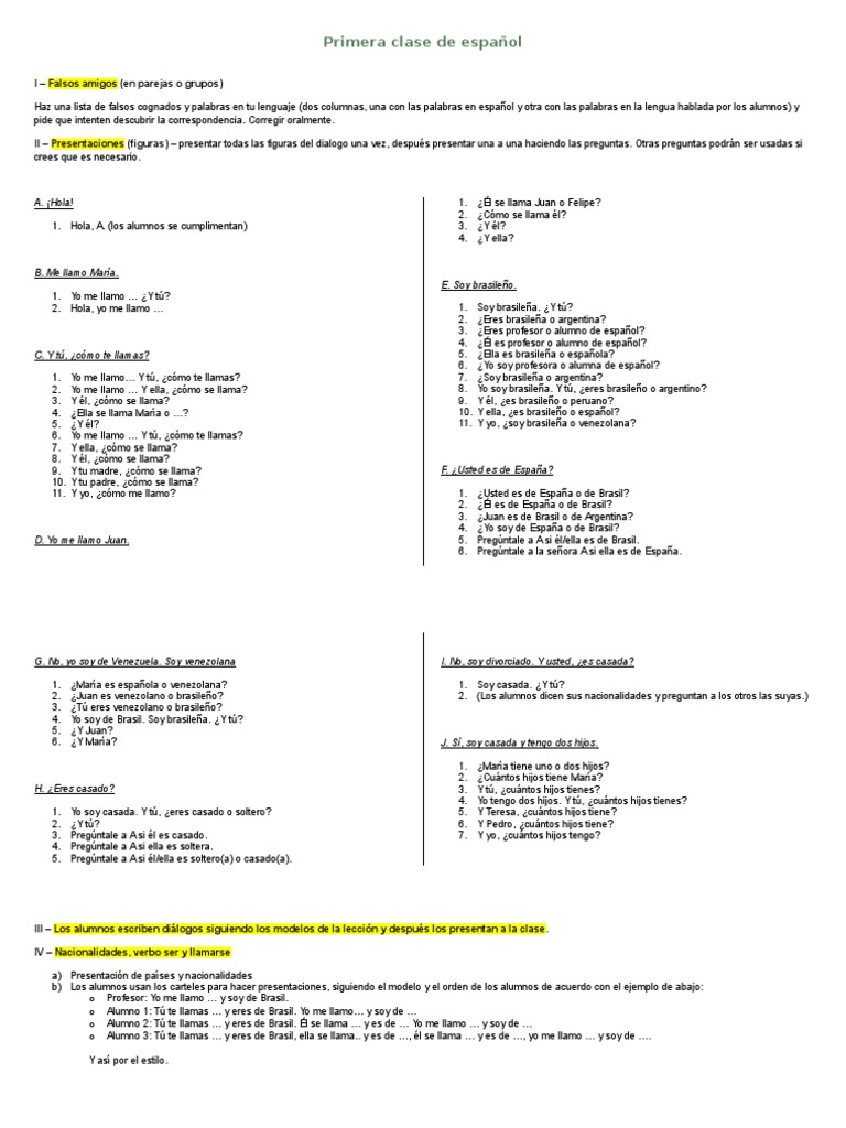 Primera Clase de Español | PDF | Lengua española | Idiomas