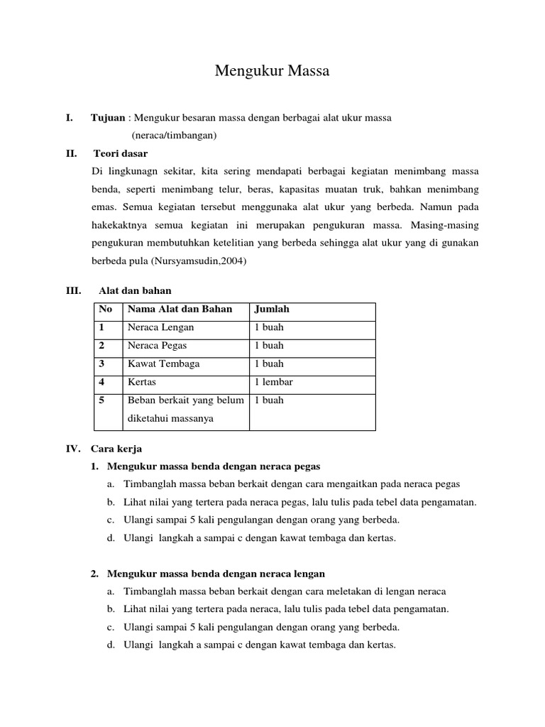 Alat Ukur Massa dan Metode Pengukuran | PDF