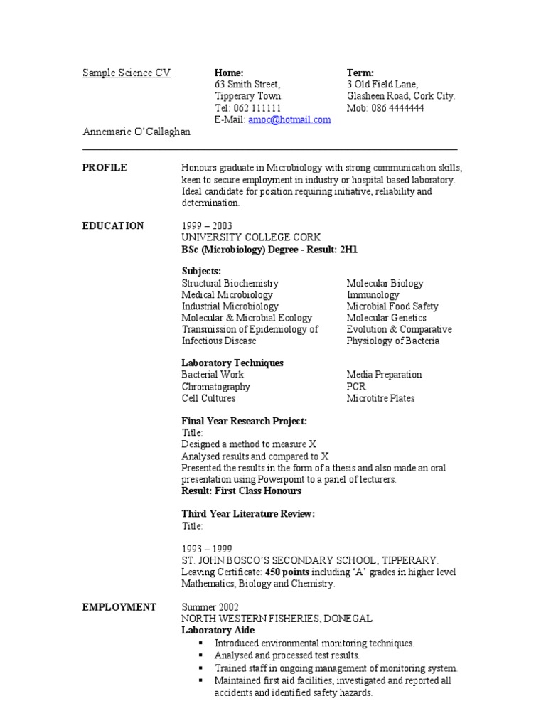 Microbiology Graduate CV Sample | PDF | Medical Microbiology | Life ...