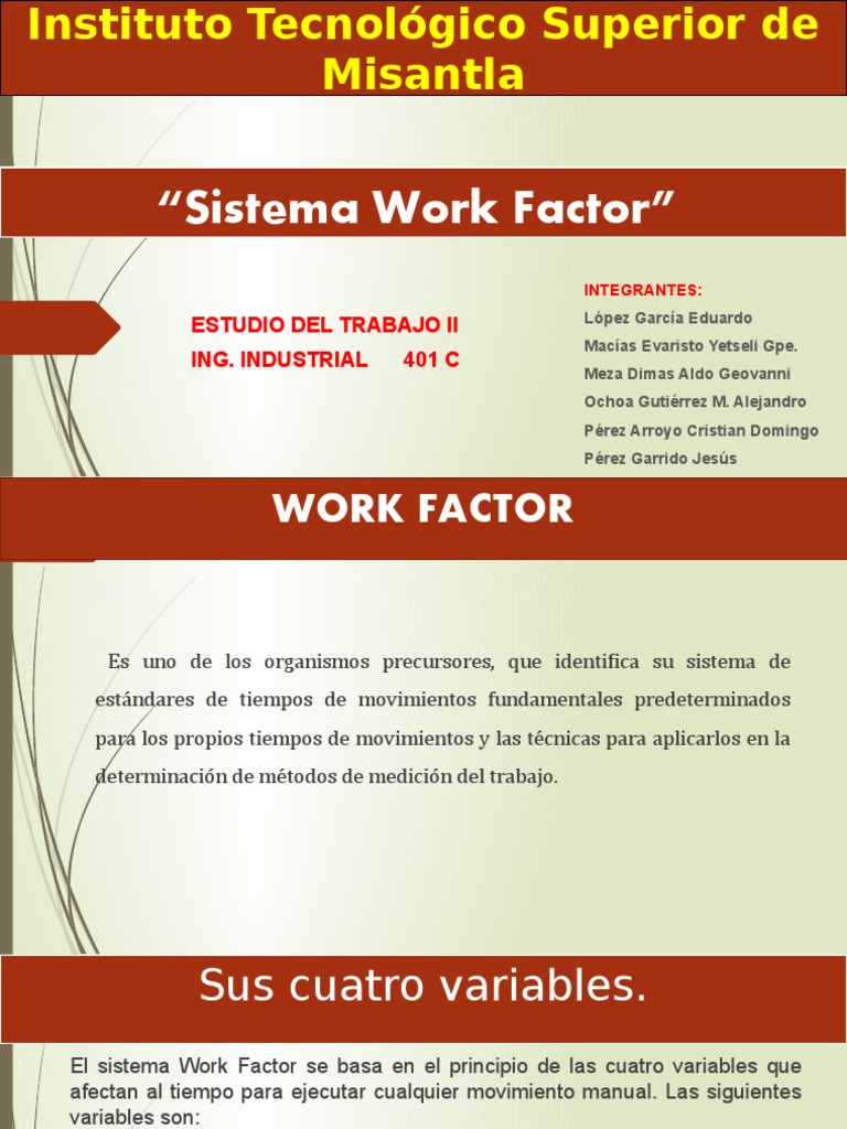 Sistema Work Factor en Estudio del Trabajo | PDF | Hora | Movimiento (física)