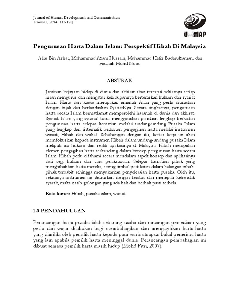 Pengurusan Harta Dalam Islam - Perspektif Hibah Di Malaysia | PDF