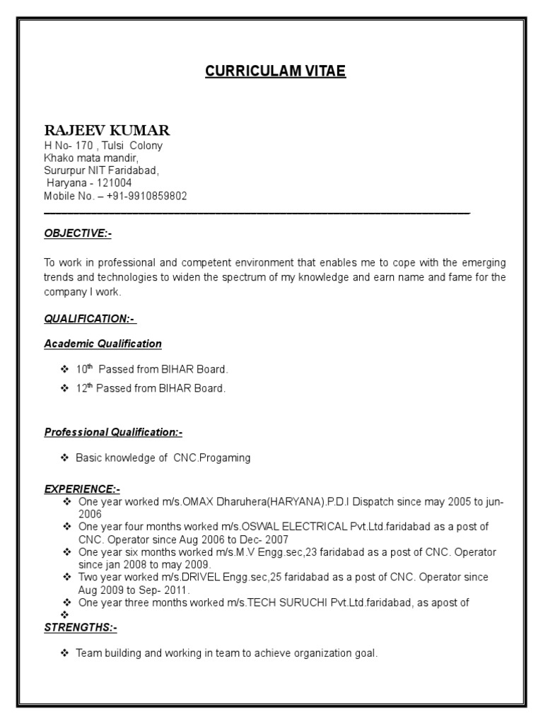 CV of Rajeev Kumar from Khako Mata | PDF