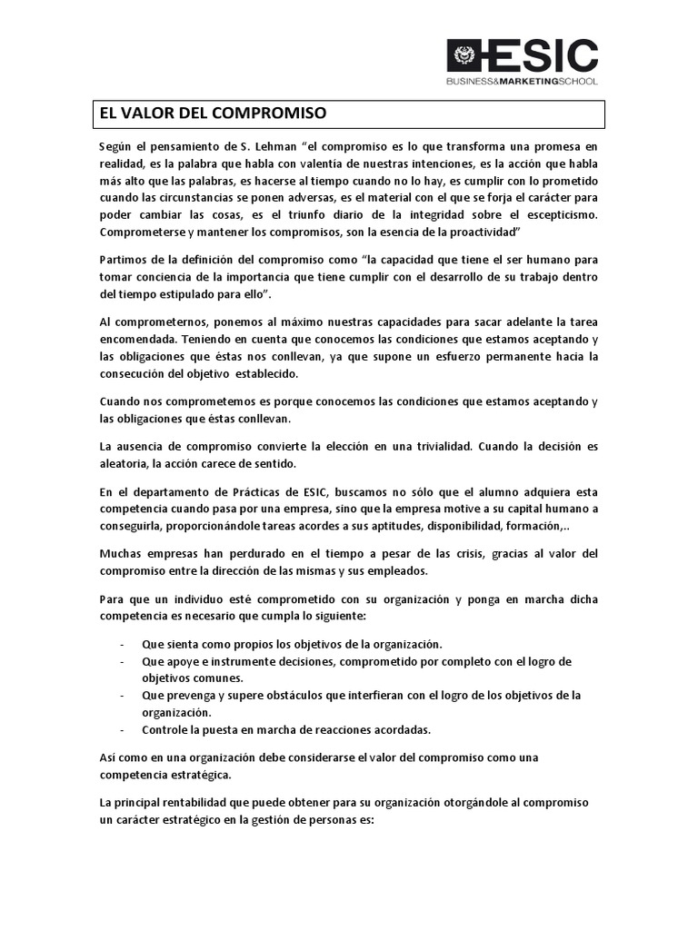 El Valor Del Compromiso PDF | PDF | Recursos humanos | Calidad (comercial)