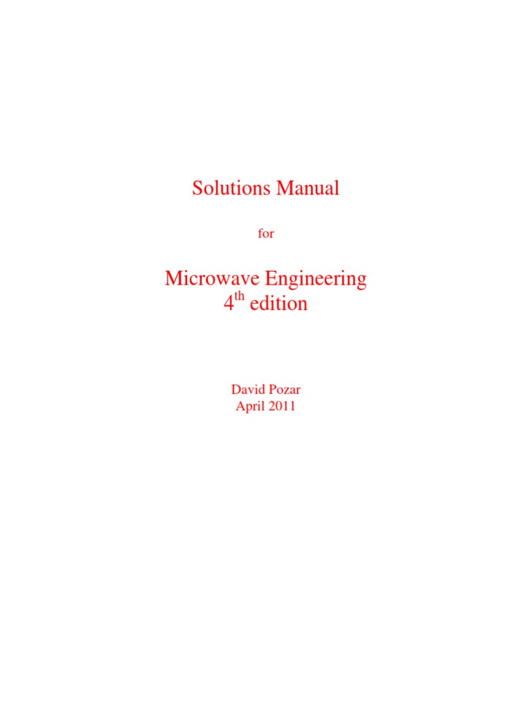 Microwave Engineering Pozar 4th Ed Solutions Manual PDF | PDF | Radio ...