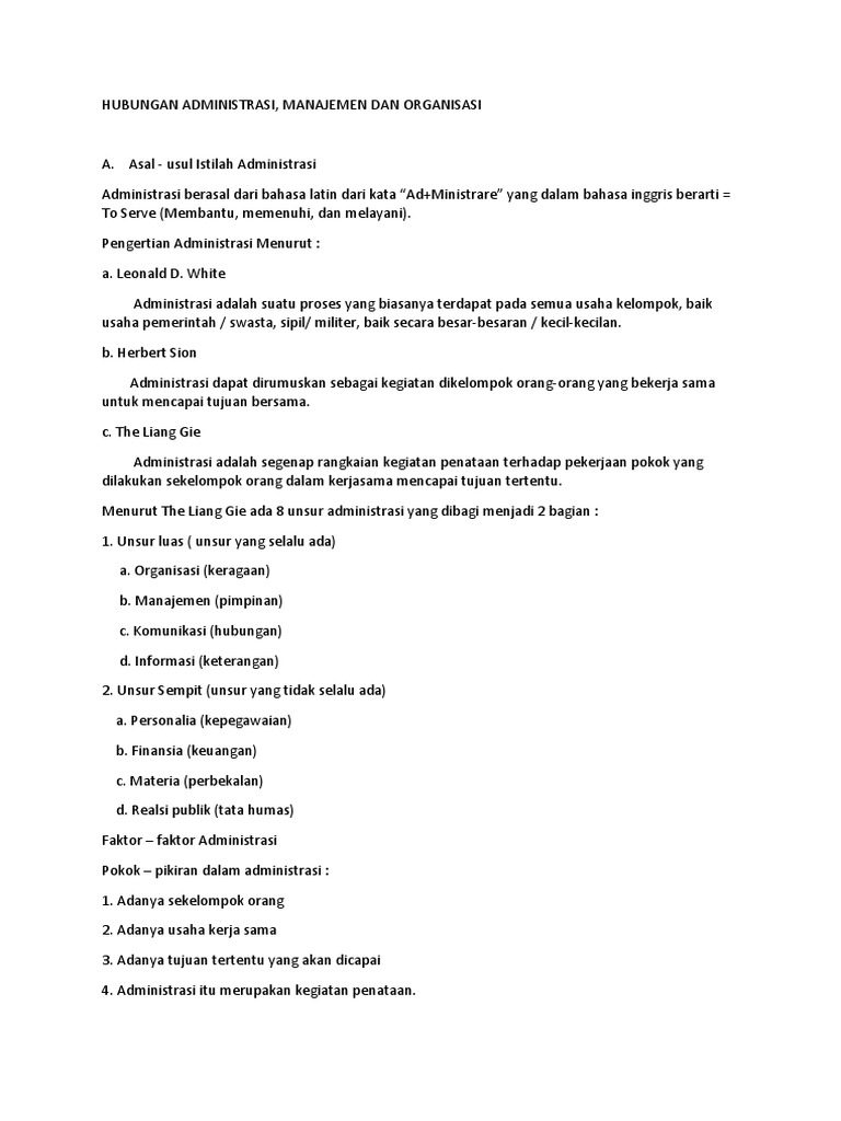 Hubungan Administrasi, Organisasi Dan Manajemen | PDF | Karier & Perkembangan | Pengembangan Diri
