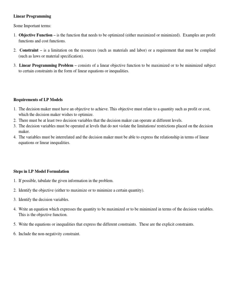 Linear Programming Model Formulation | PDF | Loss Function | Linear ...
