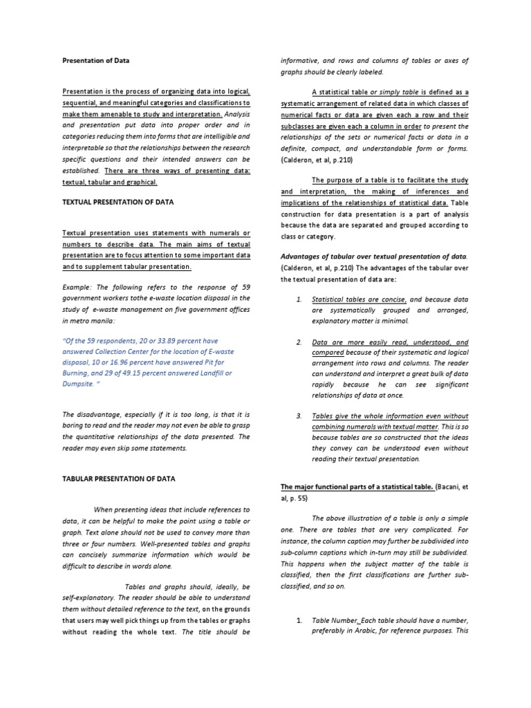 Presentation of Data Outline | PDF | Statistics | Data