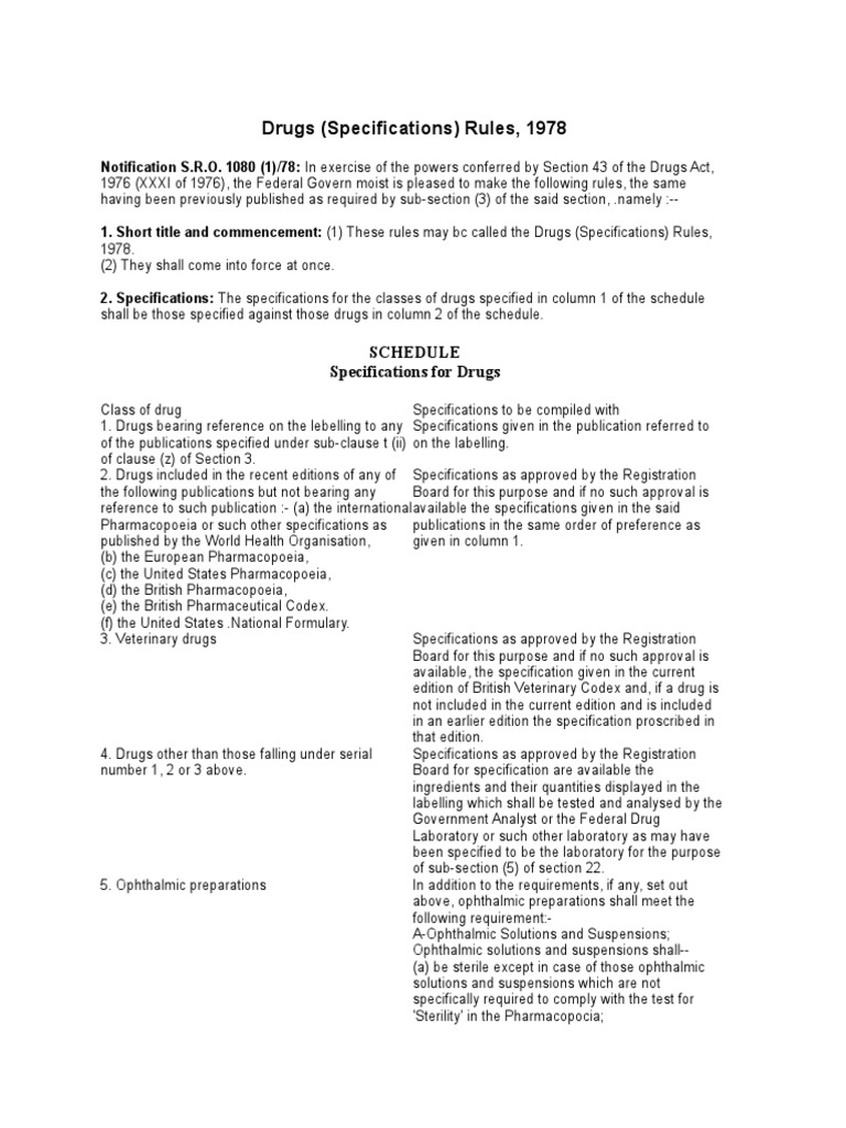 Drugs (Specifications) Rules, 1978 | PDF | Pharmaceutical Drug | Solution