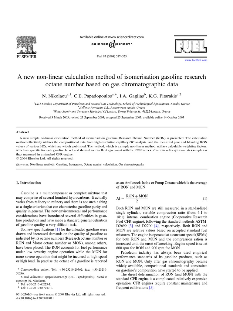 A New Non-Linear Calculation Method of Isomerisation Gasoline Research ...