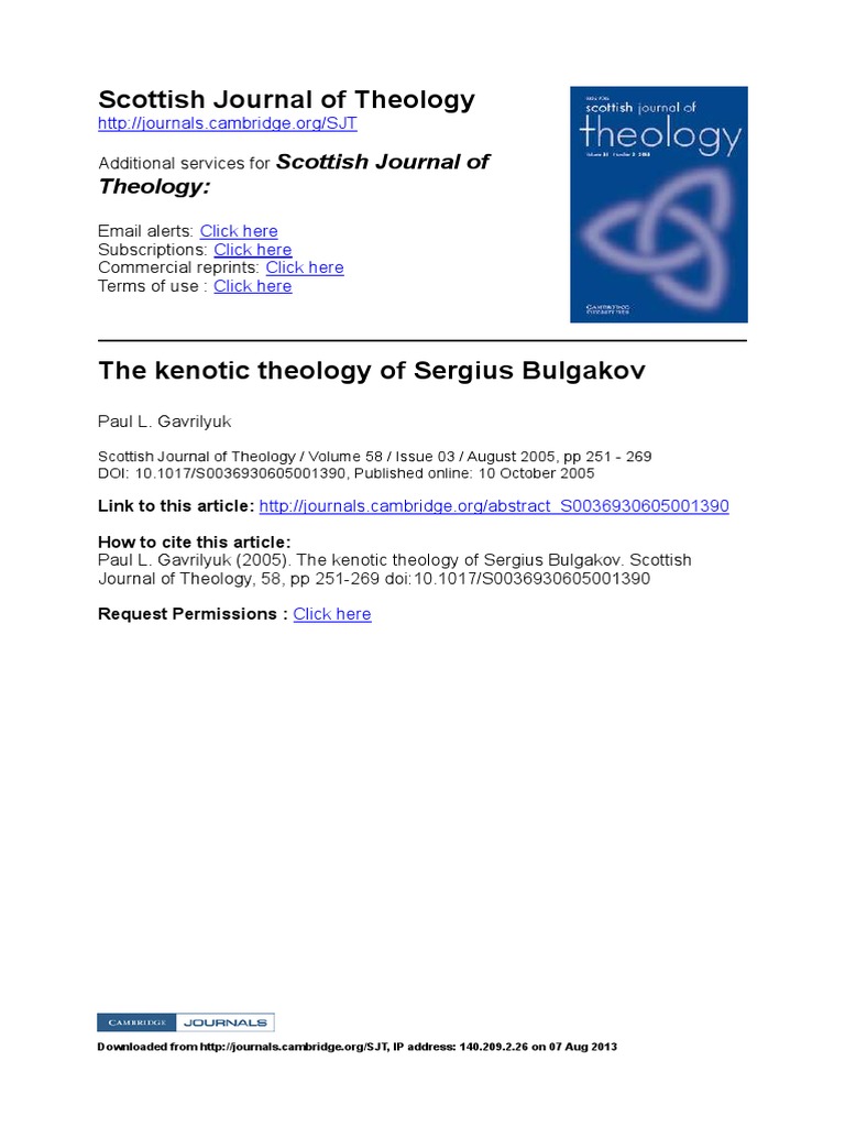Kenotic Theology of Sergius Bulgakov PDF | PDF | Incarnation ...