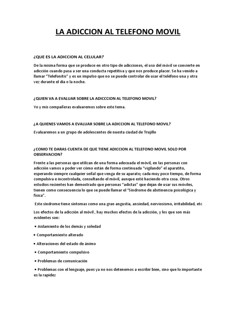 La Adiccion Al Telefono Movil | PDF | Adolescencia | Teléfonos móviles