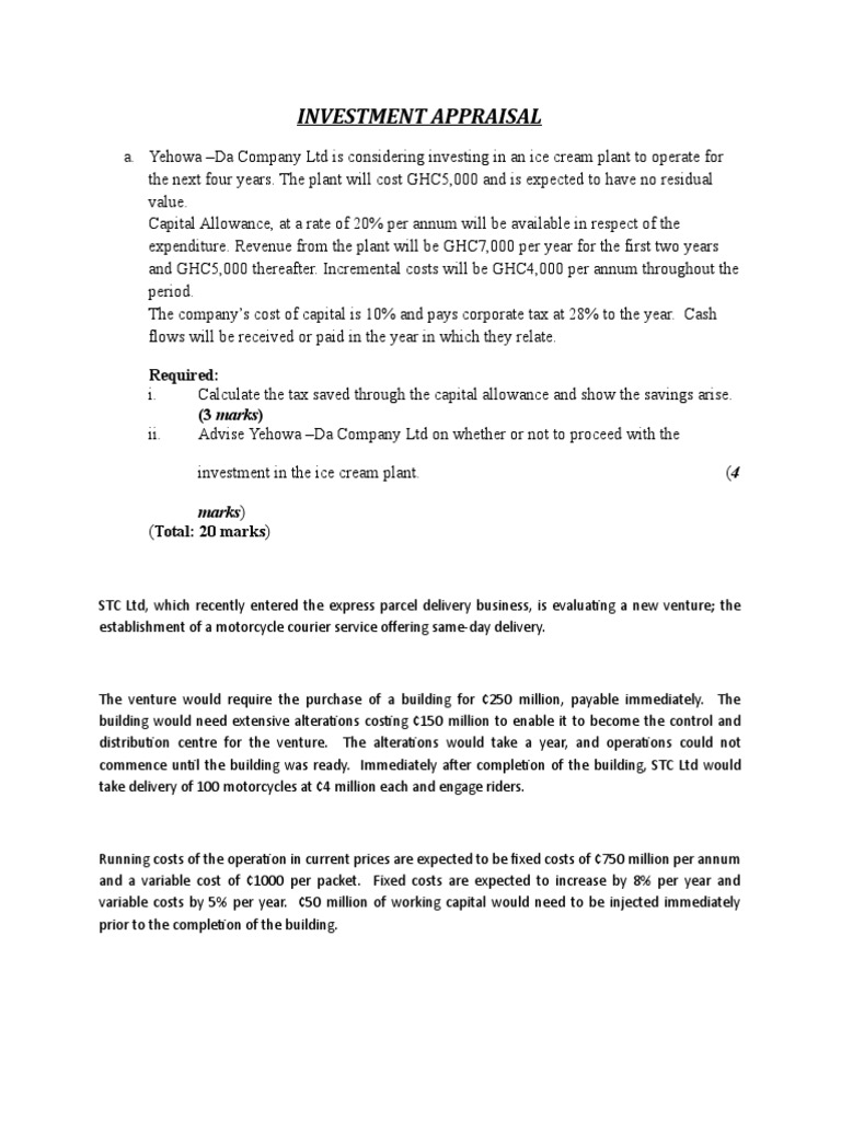 Investment Appraisal: Required: (3 Marks) | PDF | Investing | Prices