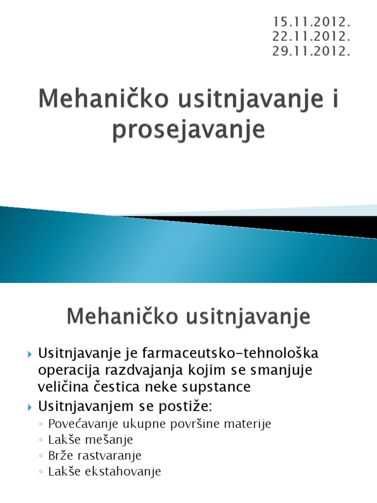 4 Vezba-Mehaničko Usitnjavanje I Prosejavanje | PDF