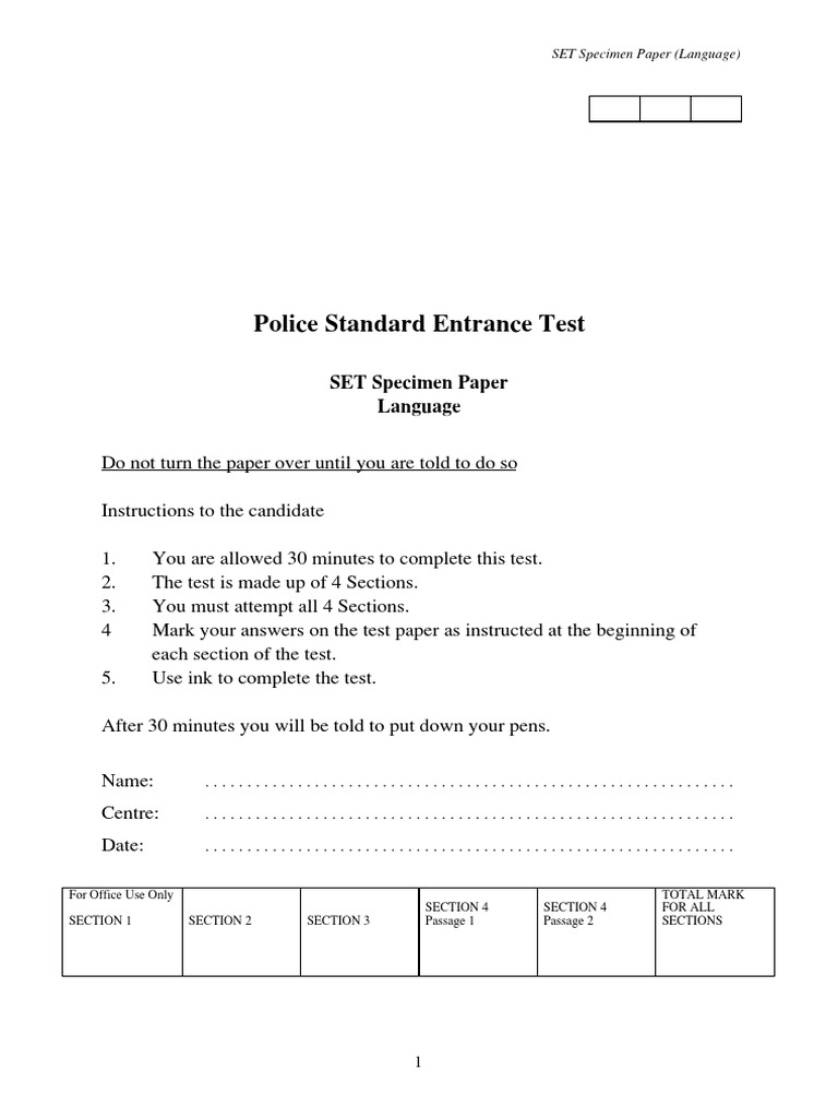 Police Entrance Test Language Paper | PDF | Questionnaire | Window