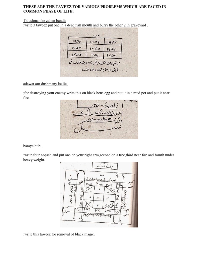 These Are The Taveez For Various Problems Which Are Faced in Common ...