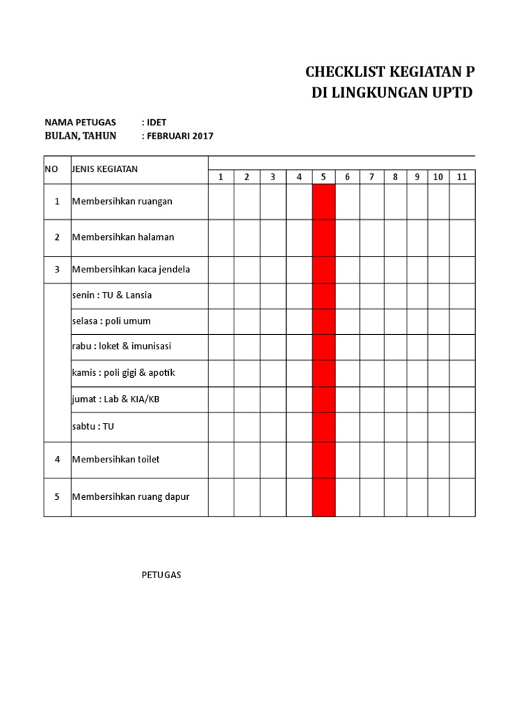 Checklist Kebersihan | PDF