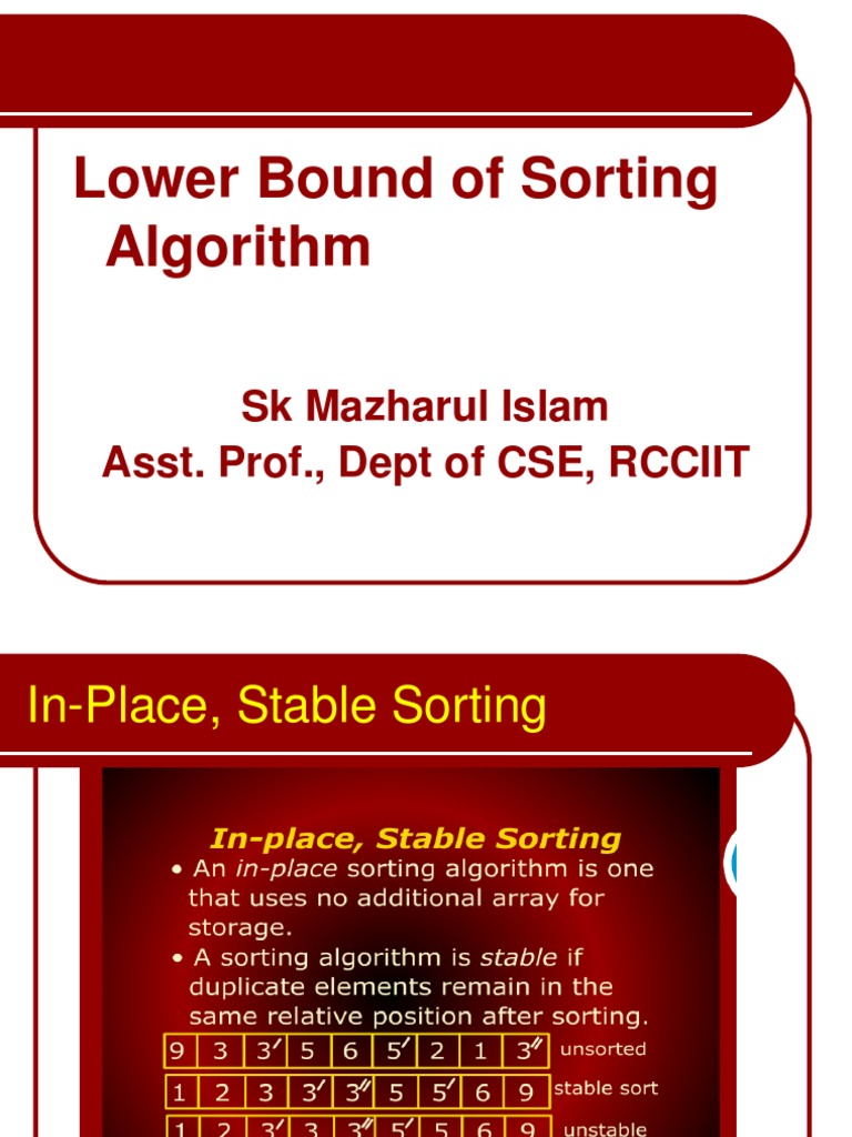 Lower Bound of Sorting Algorithm: SK Mazharul Islam Asst. Prof., Dept ...